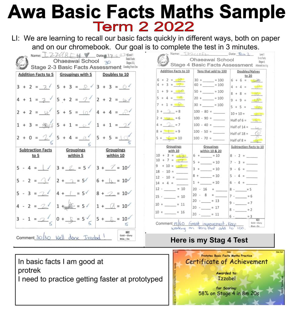 Term 2 Basic Facts – Izzabel @ Ohaeawai School